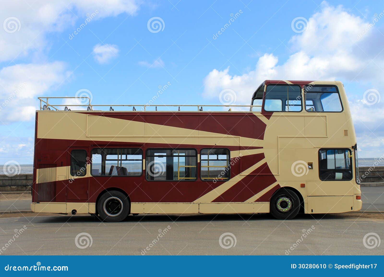 Open top tour bus by sea stock photo. Image of daylight - 30280610