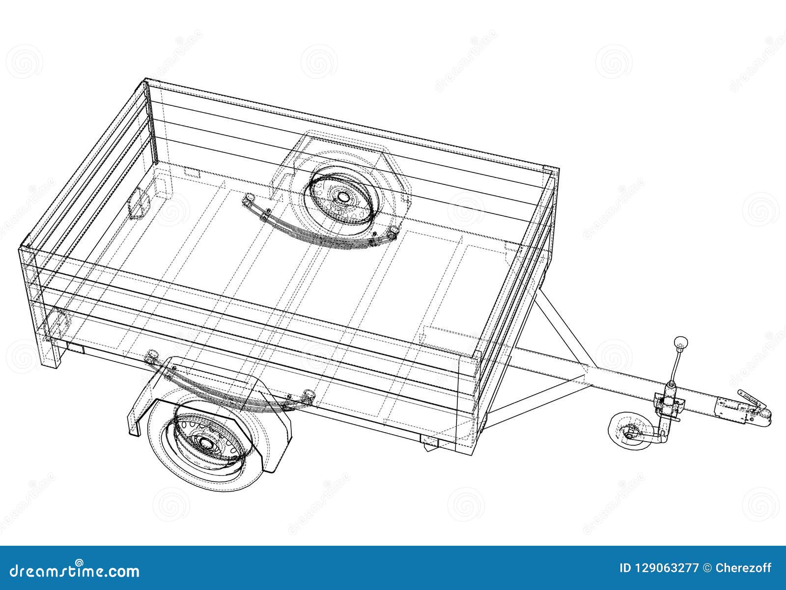 Open Trailer Sketch. Vector Stock Vector - Illustration of wheel ...