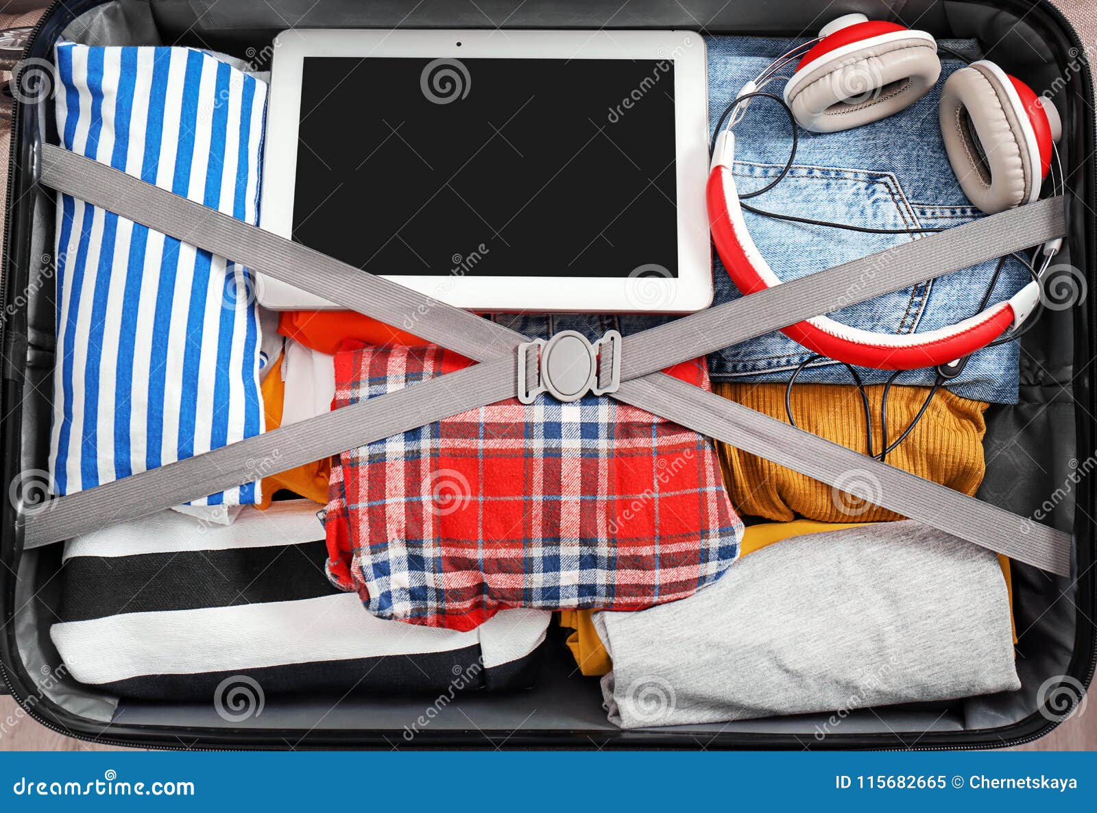 Open Travel Suitcase with Packed Things Stock Image - Image of clothes ...