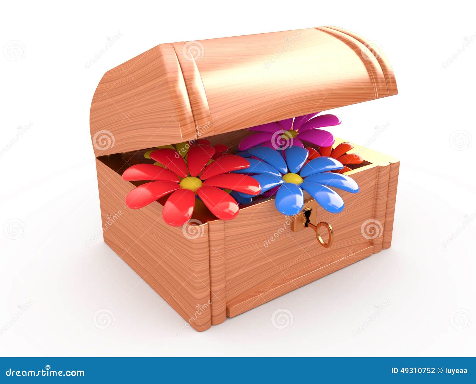 Open Treasure Box with Flowers, 3D Stock Illustration - Illustration of ...
