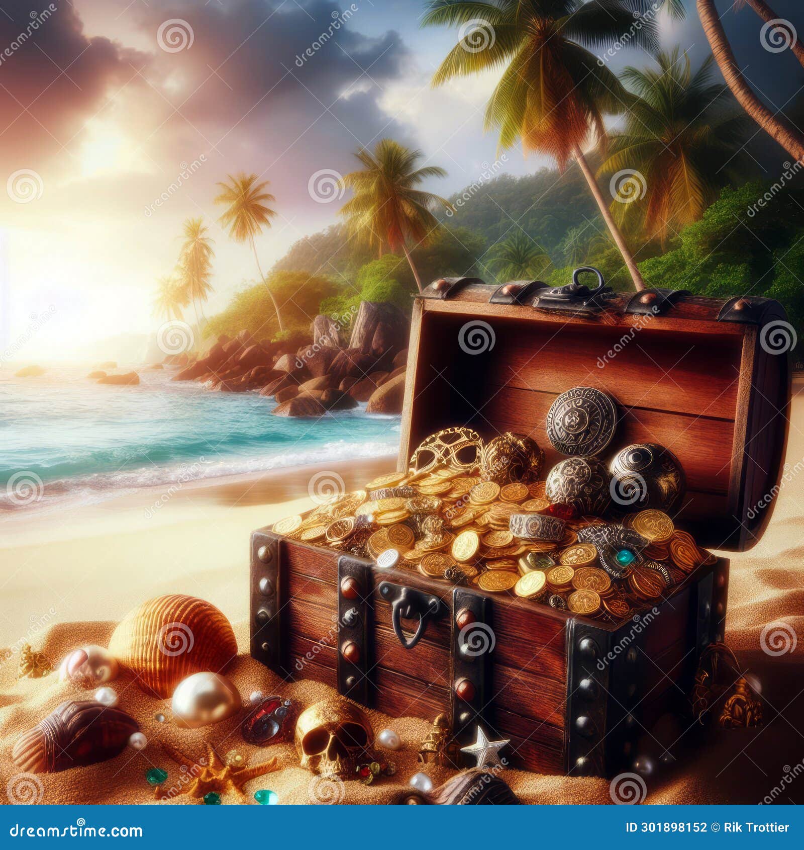 Open Treasure Chest on the Beach Stock Photo - Image of sailing, marine ...