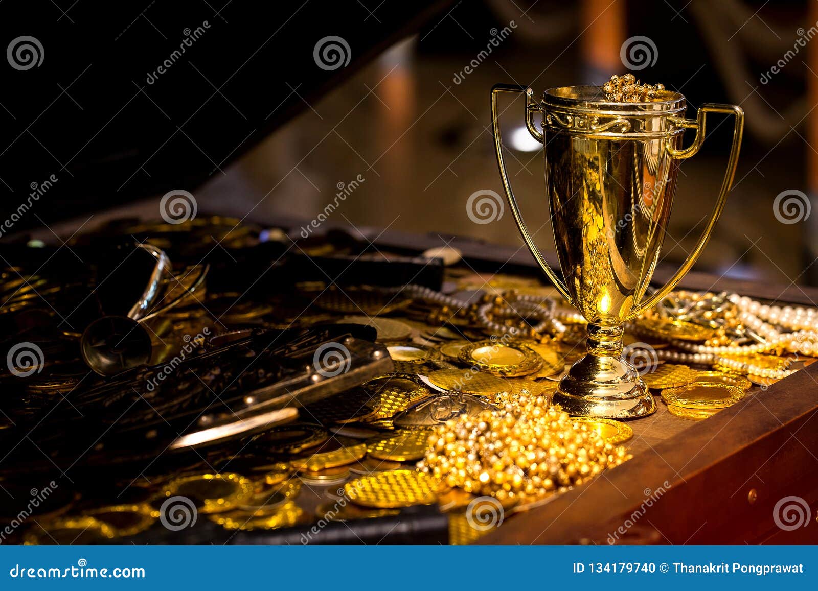 Open Treasure Chest Filled with Gold Coin and Precious Things Stock ...