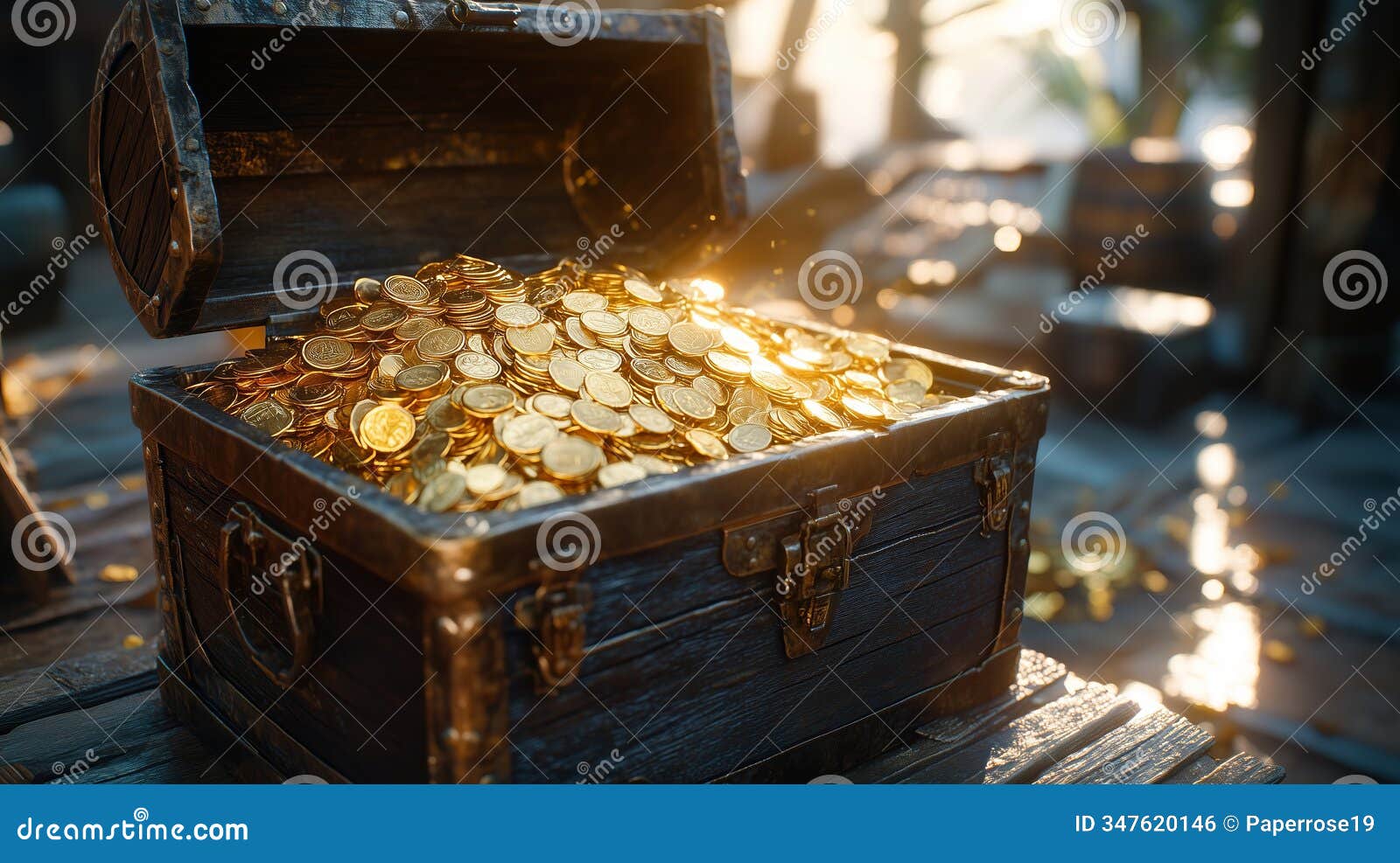 An Open Treasure Chest Overflowing with Gold Coins Stock Photo - Image ...