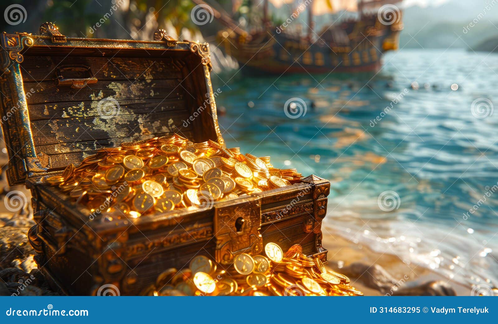 Open Treasure Chest on Tropical Beach Stock Image - Image of wealth ...