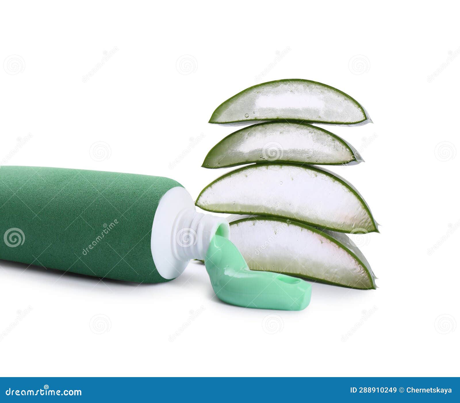Open Tube of Toothpaste with Cut Aloe Vera on White Background Stock ...