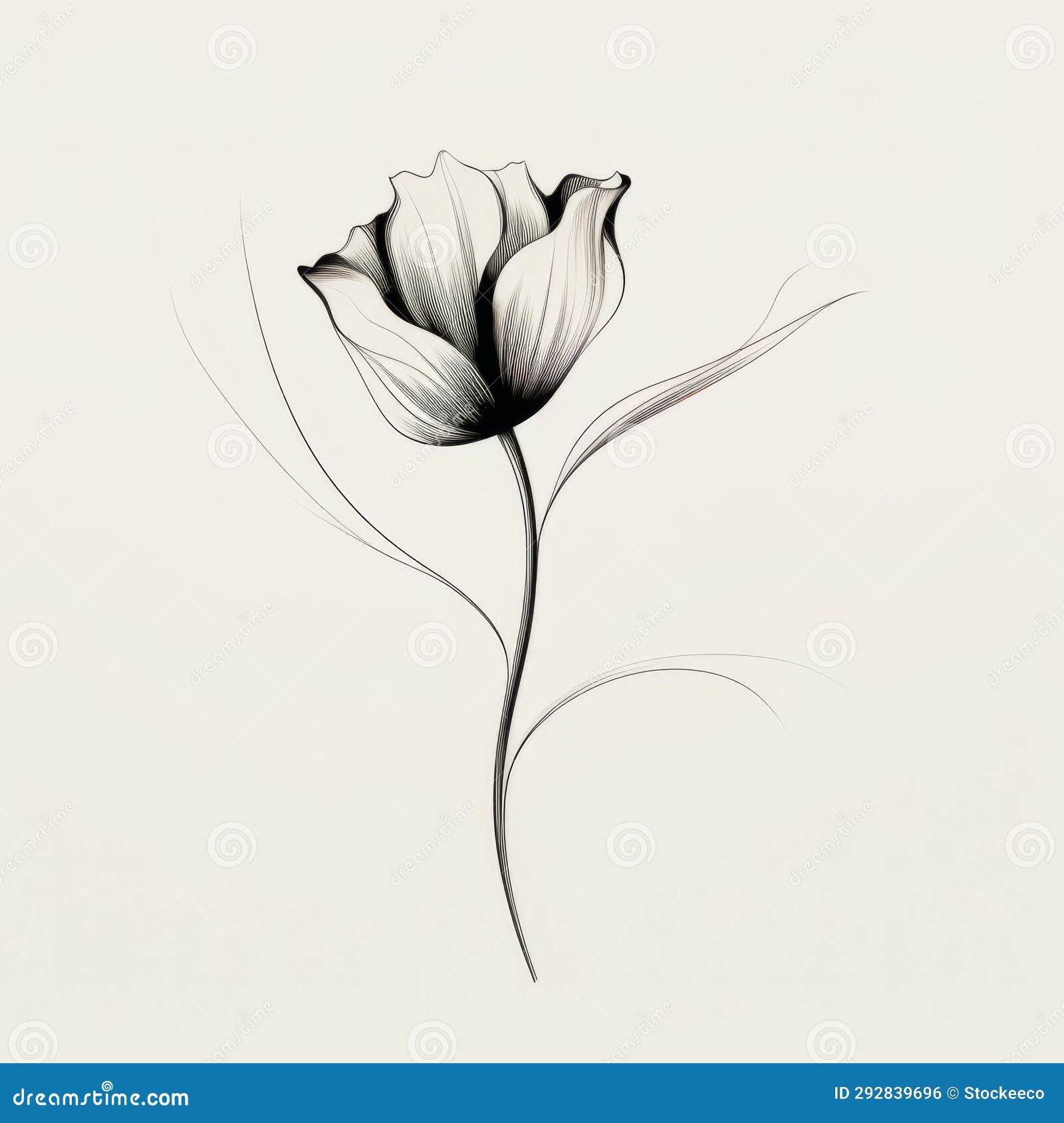 Minimalist Black and White Tulip Illustration with Delicate Lines Stock ...