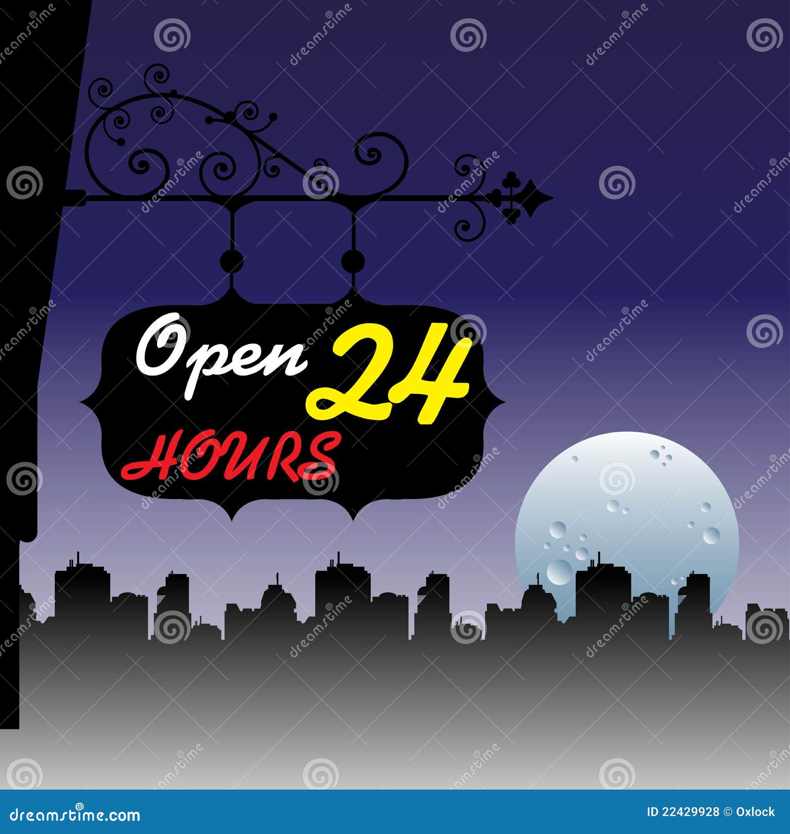 Open twenty four hours stock vector. Illustration of customer - 22429928
