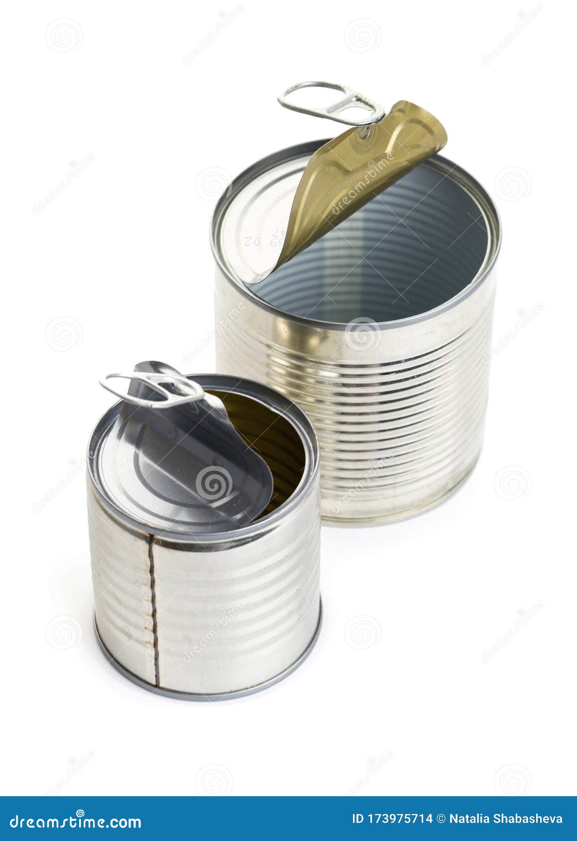 Open Two Empty Tin Cans on a White Background Stock Photo - Image of ...