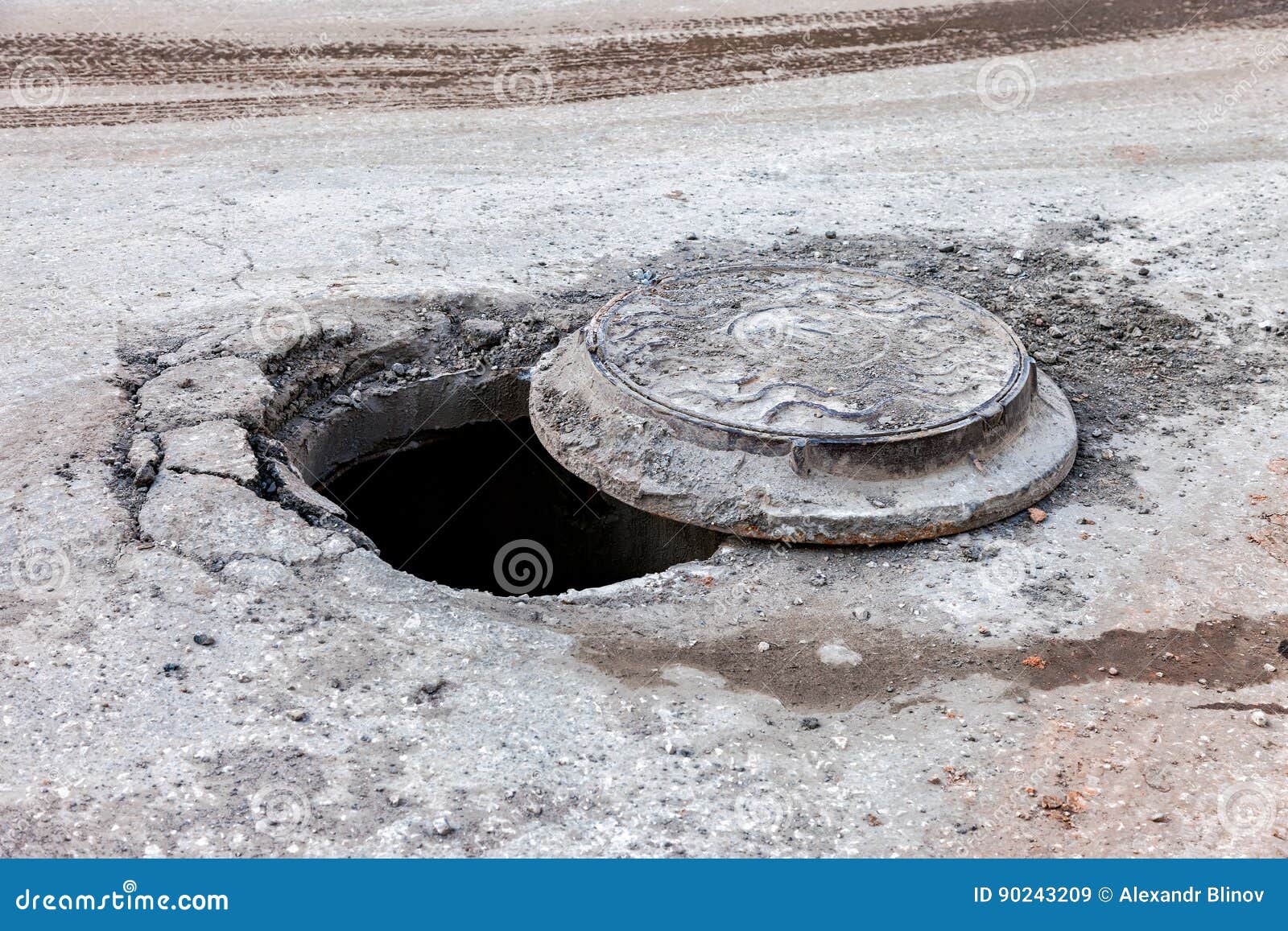 Open Unsecured Sewer Manhole on the Street Stock Image - Image of ...