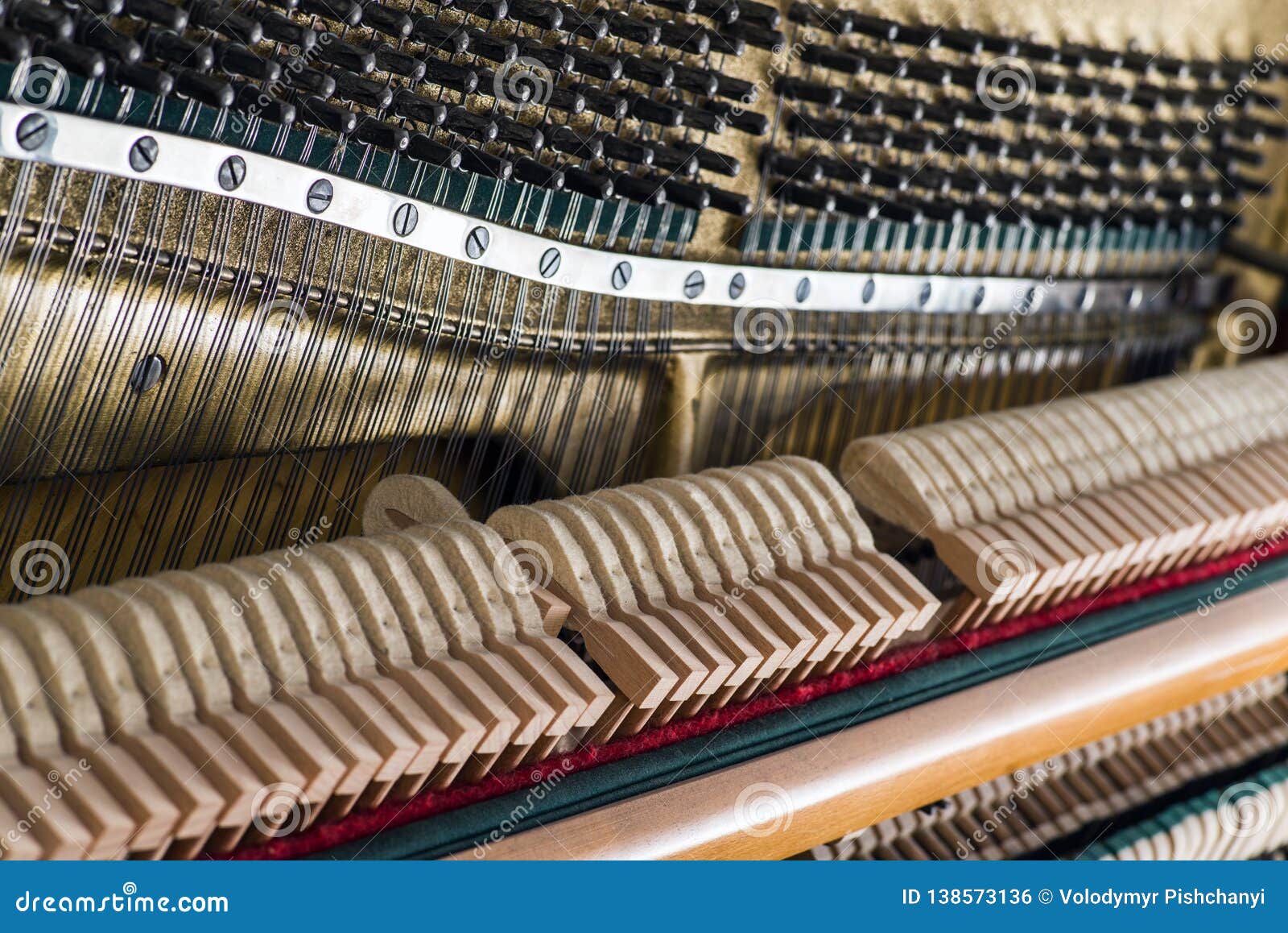 Open Upright Piano Mechanism with Strings and Hammers. Stock Photo ...