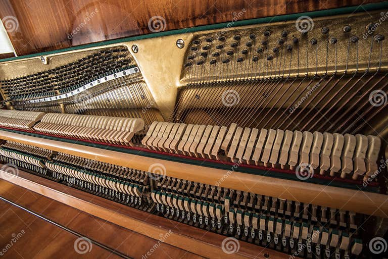 Open Upright Piano Mechanism with Strings and Hammers. Stock Image ...