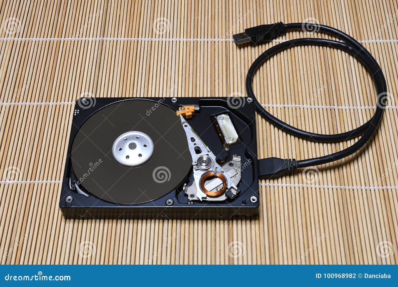 Open USB Hard Disk Drive on Wood Background Stock Photo - Image of ...