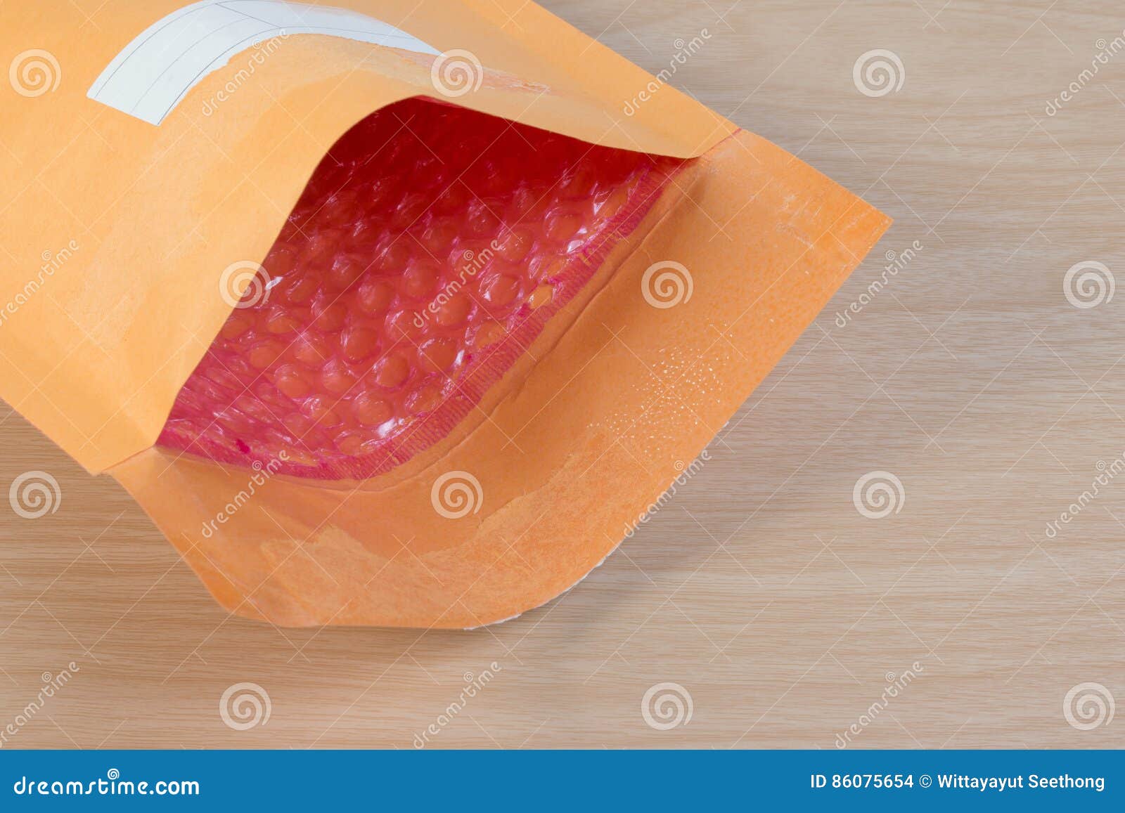 Open Used Yellow Blank Envelope with Transparent Bubble Wrap. Stock ...