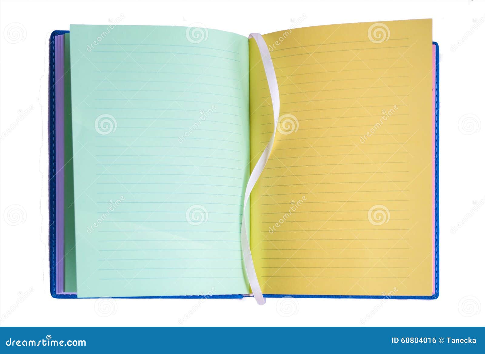 Open Varicolored Notebook Lies on Surface, Horizontal Stock Photo ...