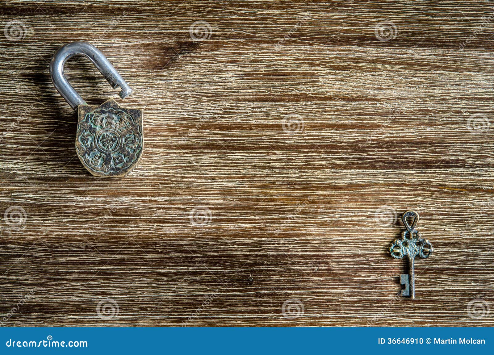 Open Vintage Padlock and Key on a Wooden Texture Stock Photo - Image of ...
