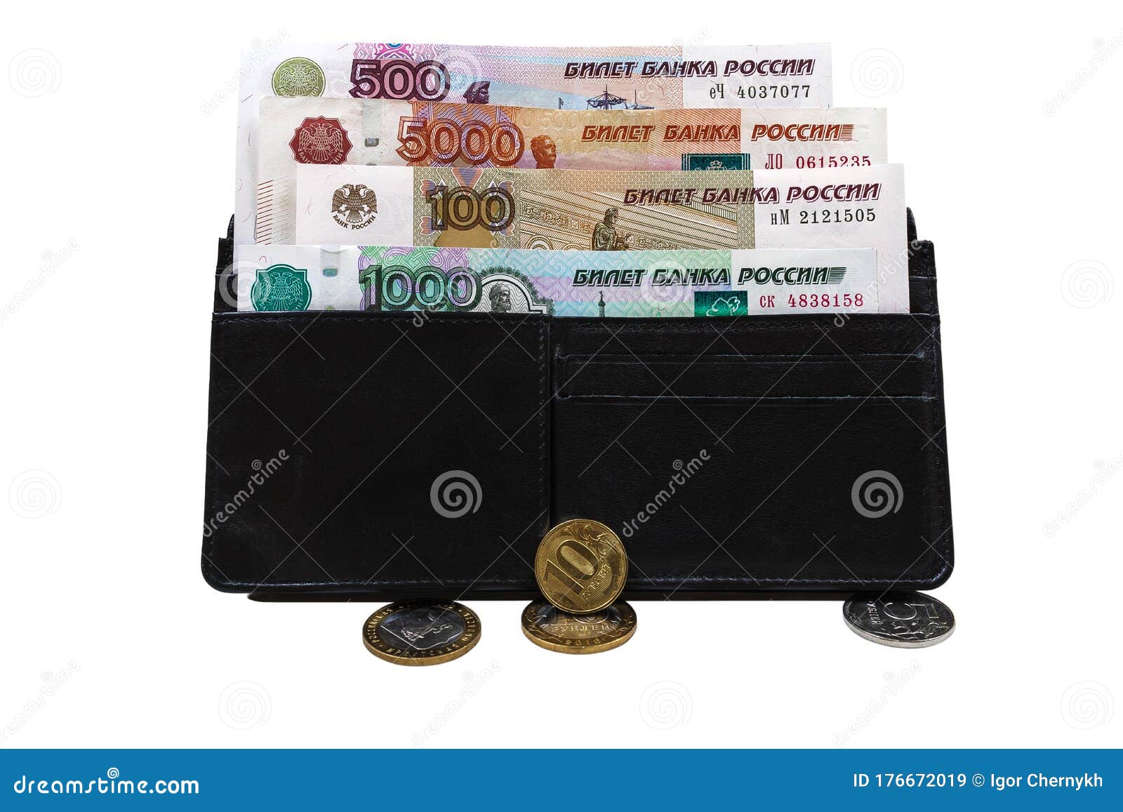 Open Wallet with Russian Rubles of Notes and Coins. Stock Image - Image ...