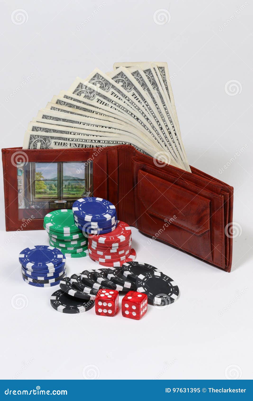 Wallet Open with Dice and Chips Stock Image - Image of idea, dollar ...