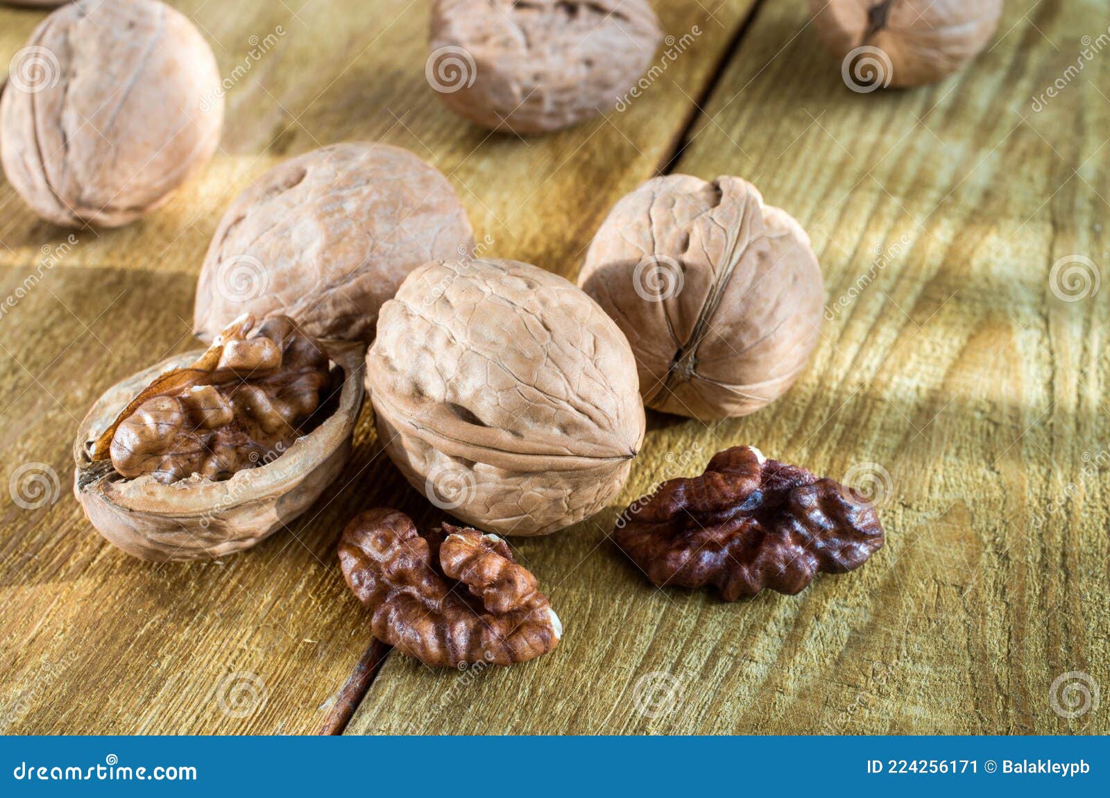Open Walnut, Grain of Walnut, on a Wooden Table Stock Image - Image of ...
