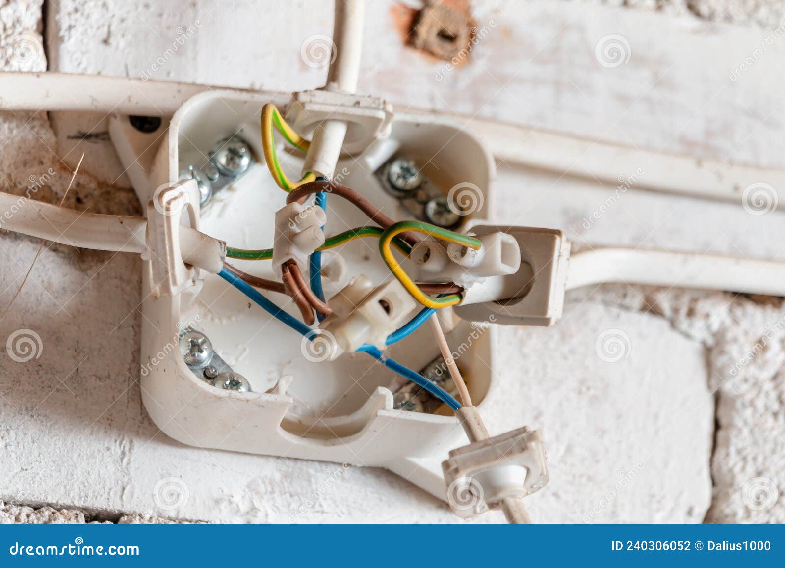 Open 6 Way Junction Box. Messy Tangled Cables Stock Photo - Image of ...