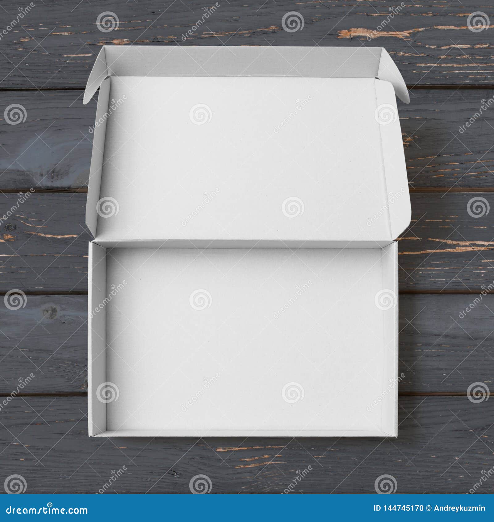 Open White Cardboard Box Top View on Black Painted Wood Stock Photo ...