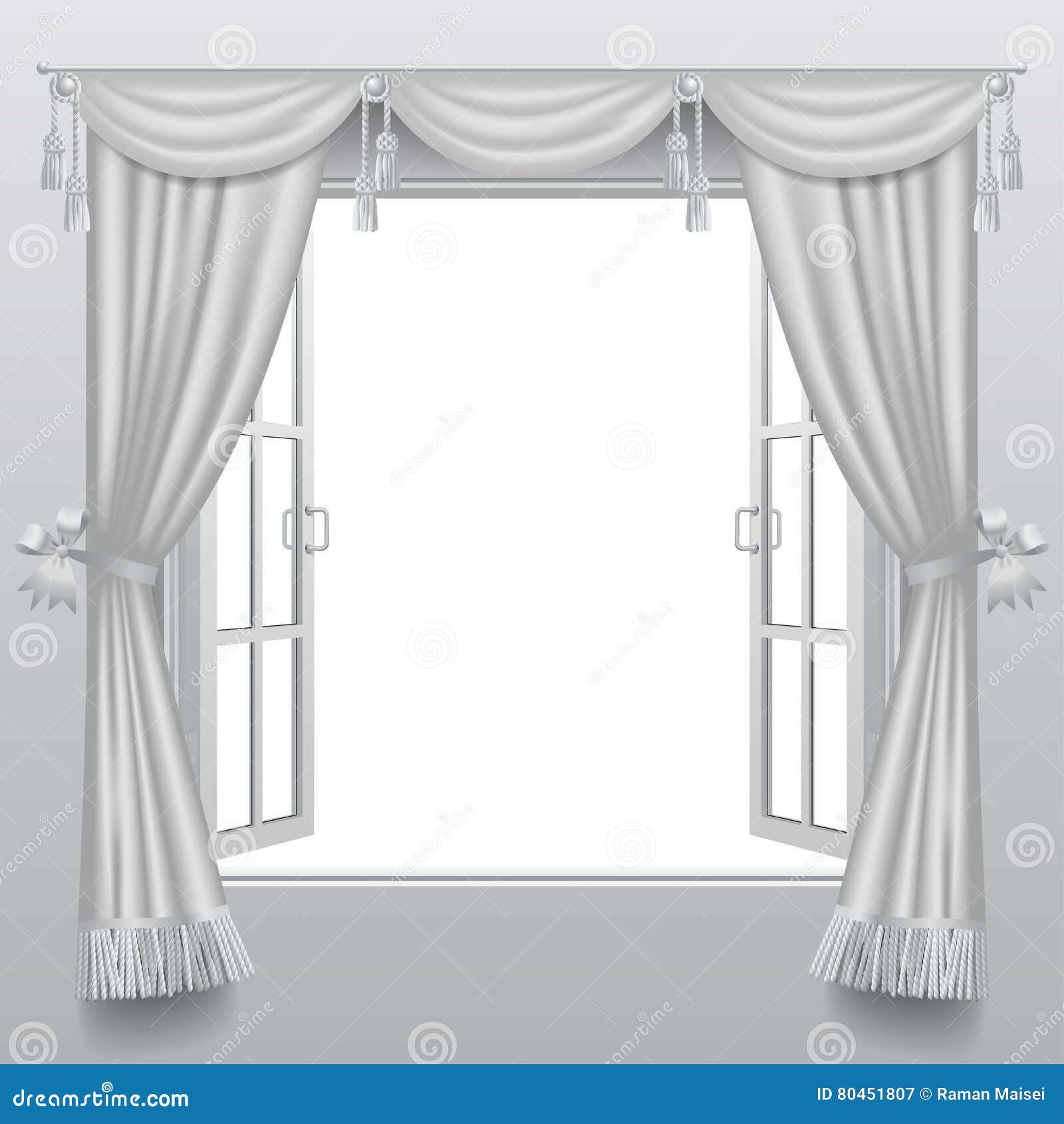 Double Window Frame, Striped Awning Canopy. Vector Illustration. Wooden ...