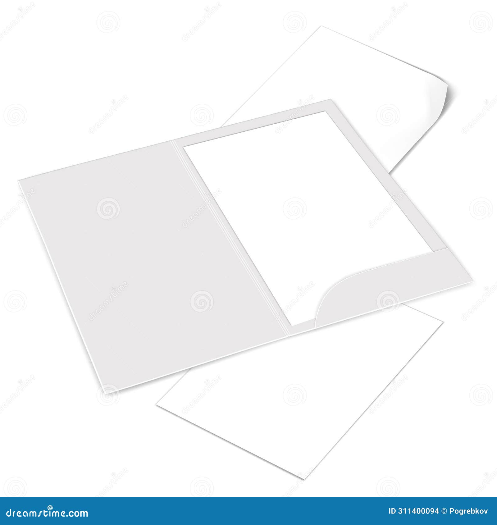 Open White File Folder with Blank Paper Sheets. Realistic Vector Mockup ...