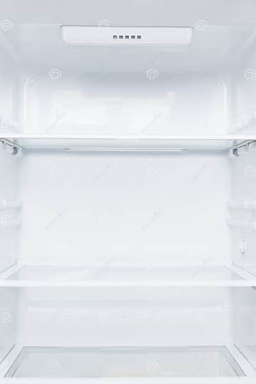 Open White Fridge with Shelves, Inside View, Close-up Stock Image ...