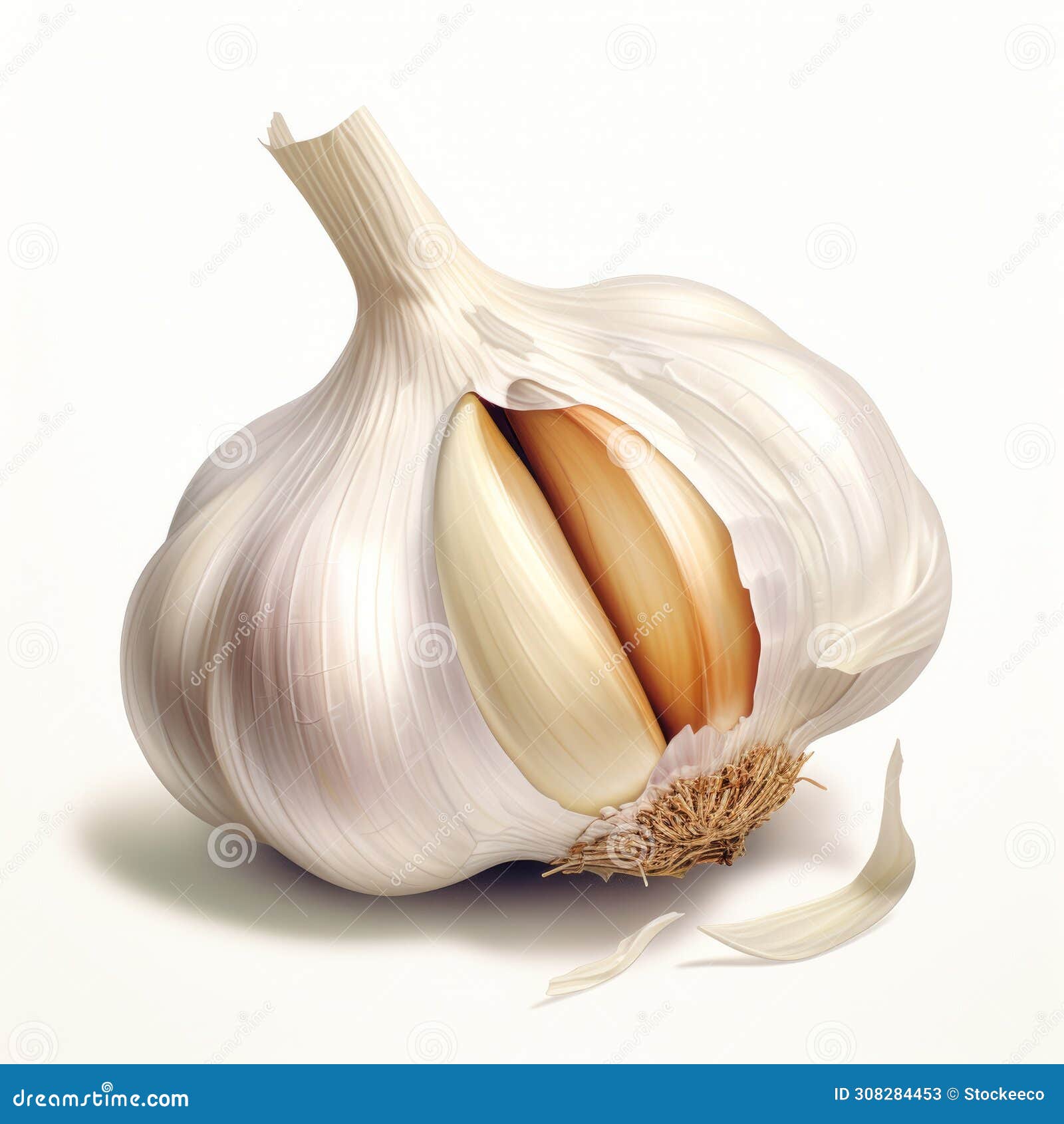 Artistic Garlic Illustration with Realistic Style on White Background ...