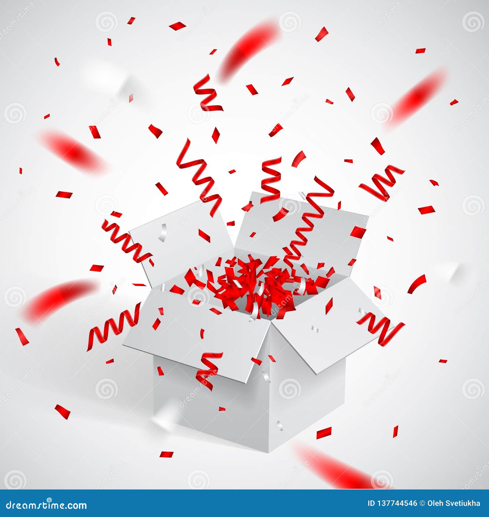 Open White Gift Box and Confetti. Christmas and Valentine Background ...