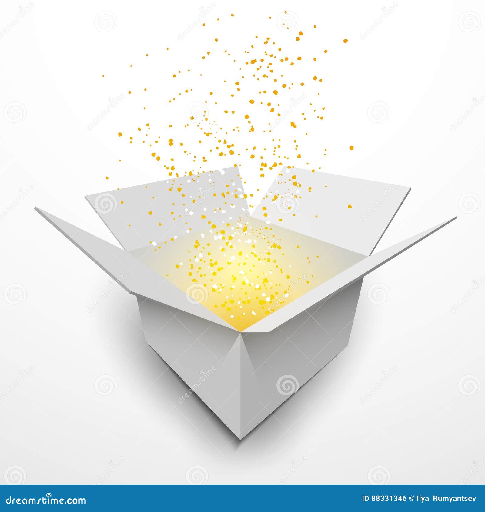 Open White Gift Box with Magic Light Effect Stock Vector - Illustration ...