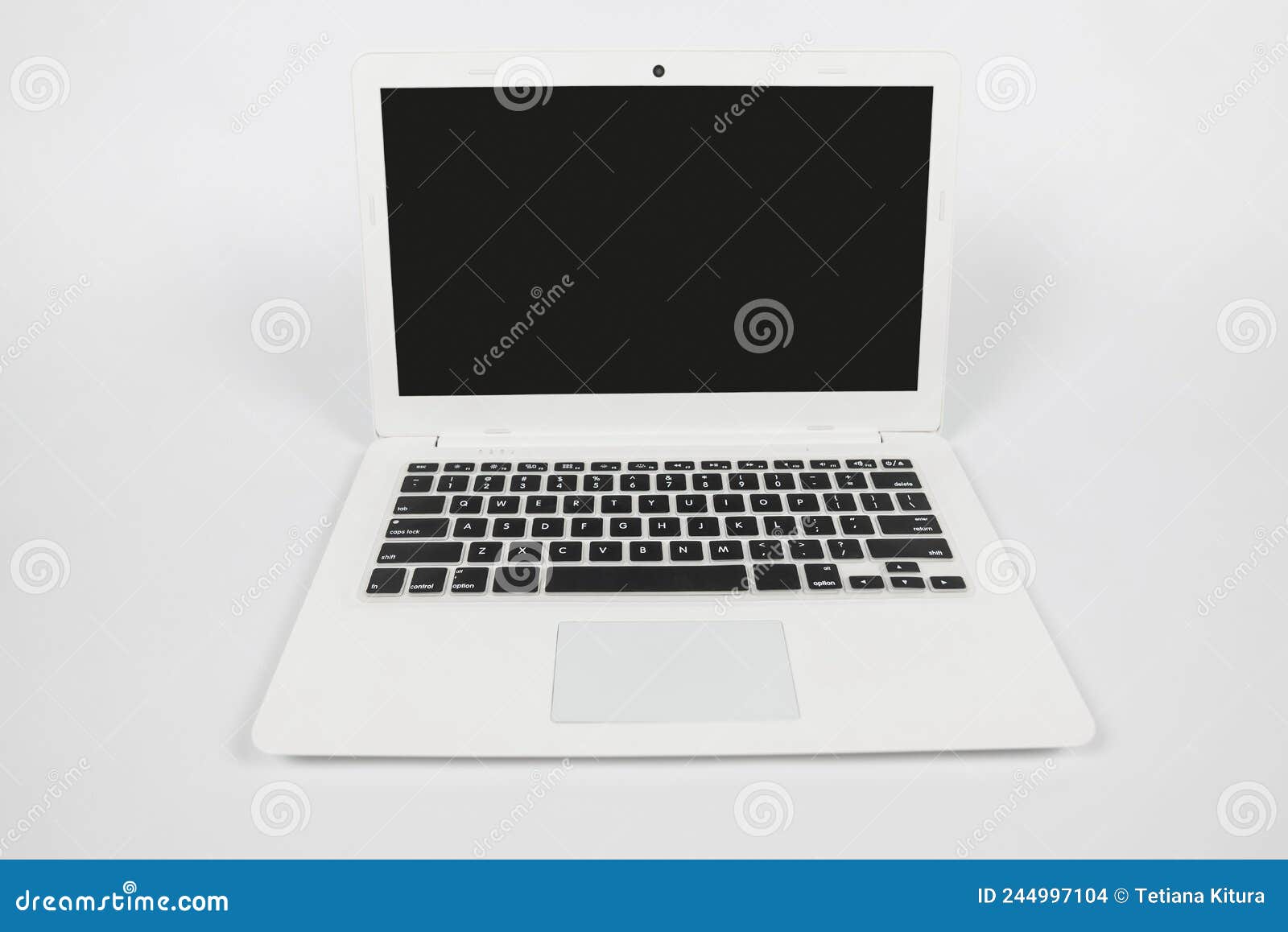 Open White Laptop on White Background Stock Photo - Image of network ...