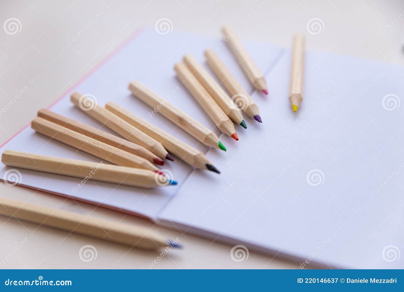 Open Notebook, with Colored Crayons and Drawing Stock Image - Image of ...