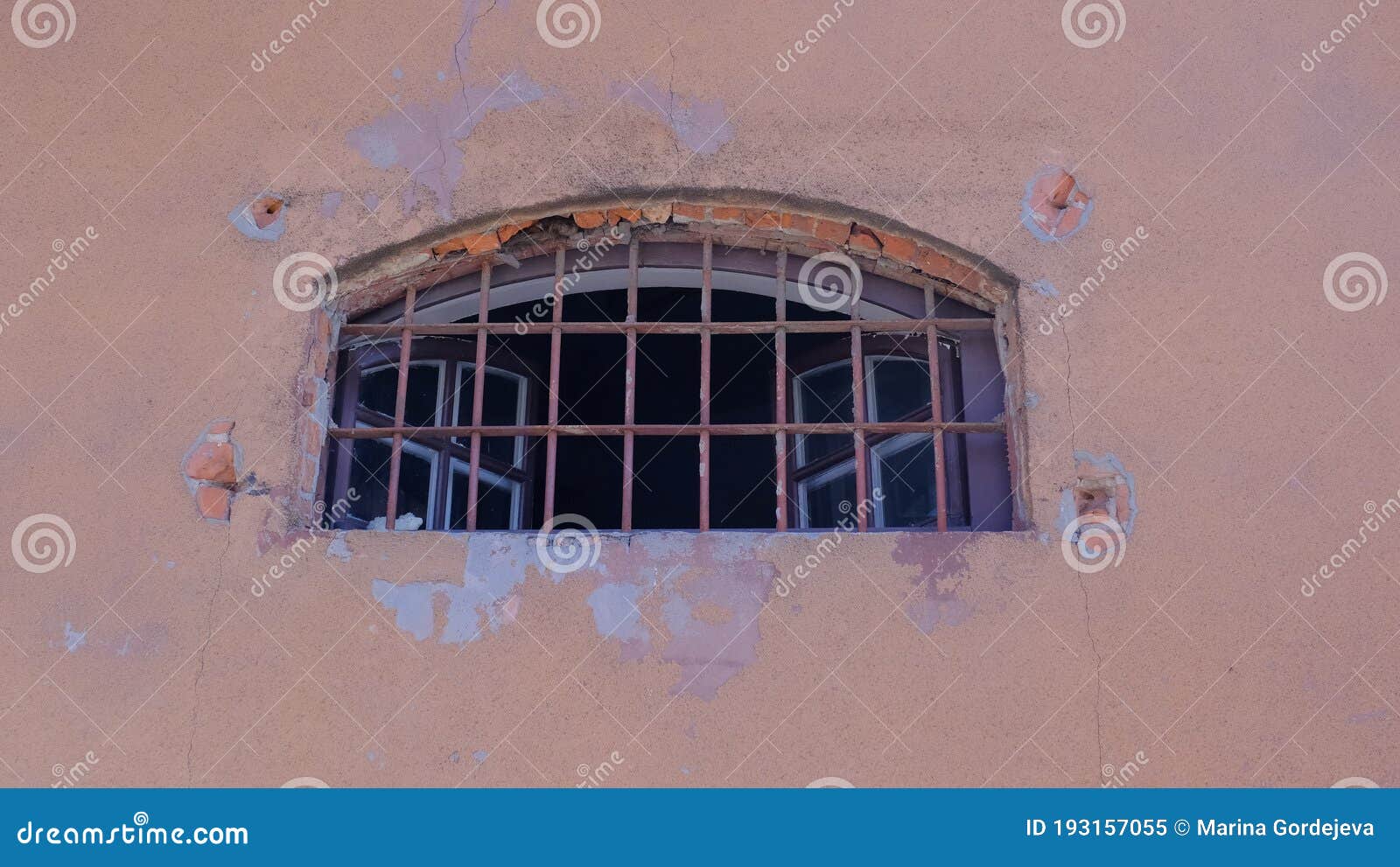 Open Wide Prison Window with Rusty Metal Bars. Window in the Wall Stock ...