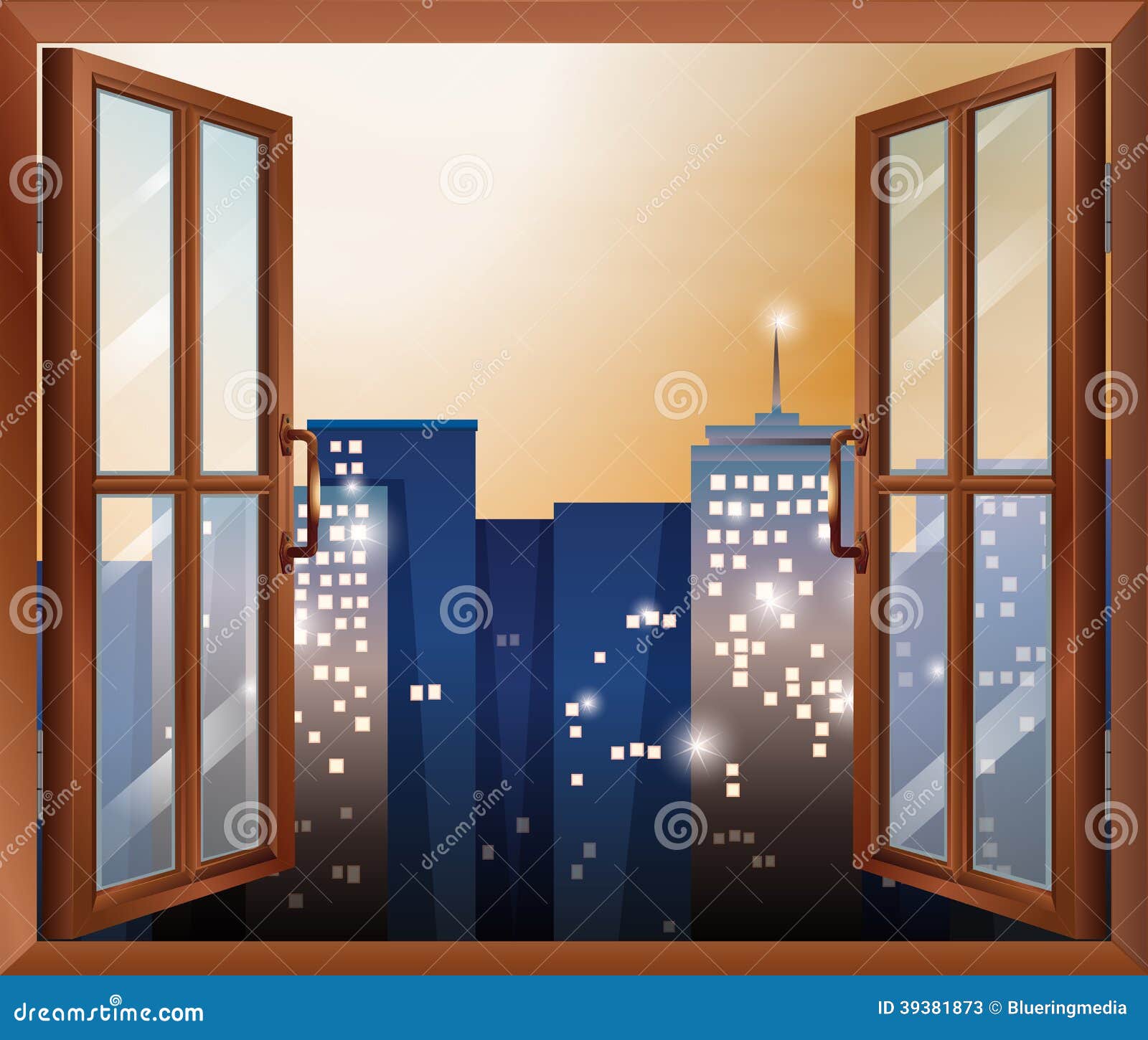 An Open Window Across the City Buildings Stock Vector - Illustration of ...