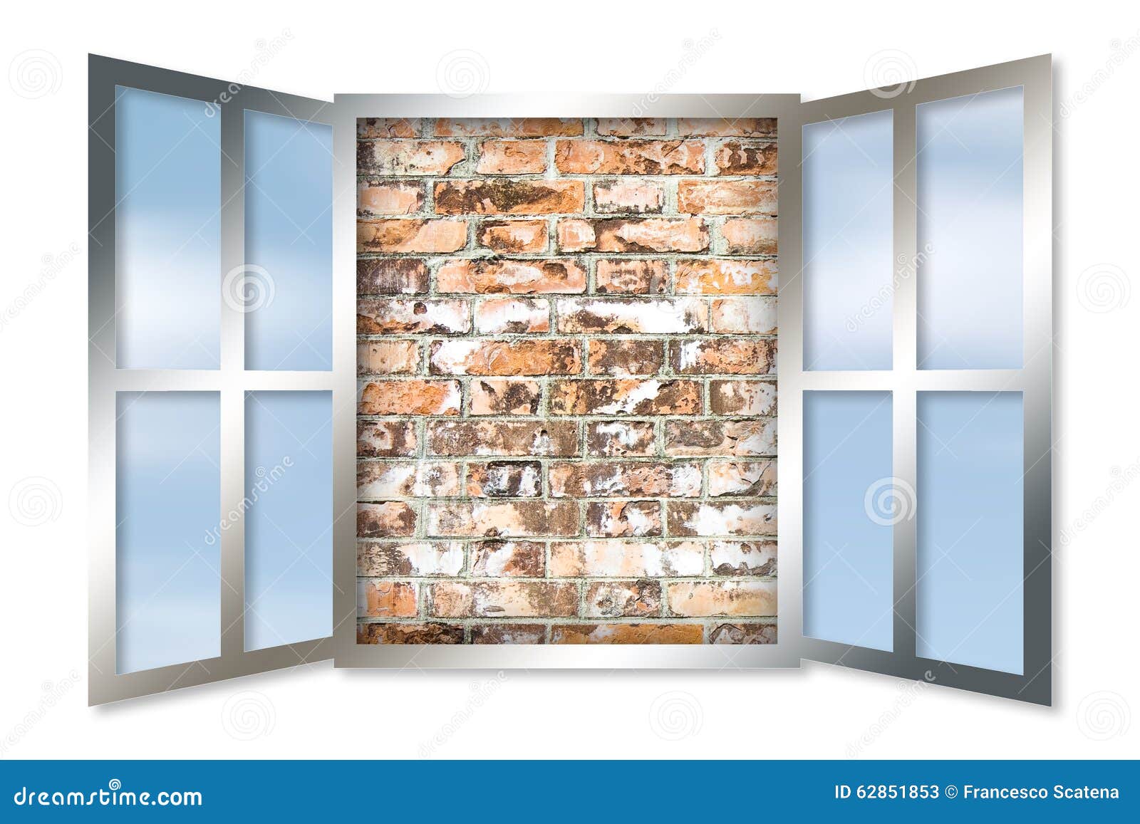 An Open Window Against a Solid Brick Wall. Stock Illustration ...