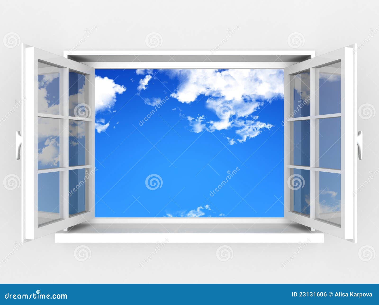 Open Window Against a White Wall and Cloudy Sky Stock Illustration ...