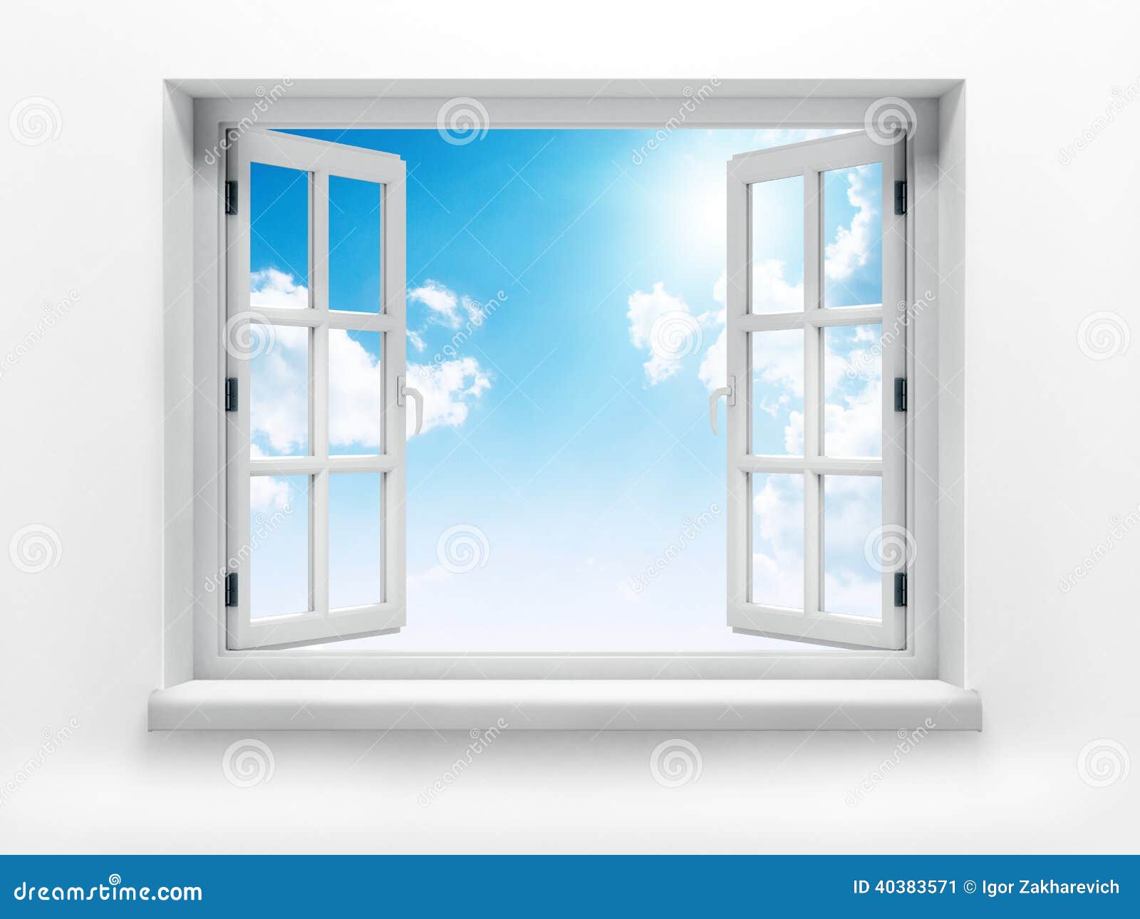 Open Window Against A White Wall And The Cloudy Stock Photo - Image ...