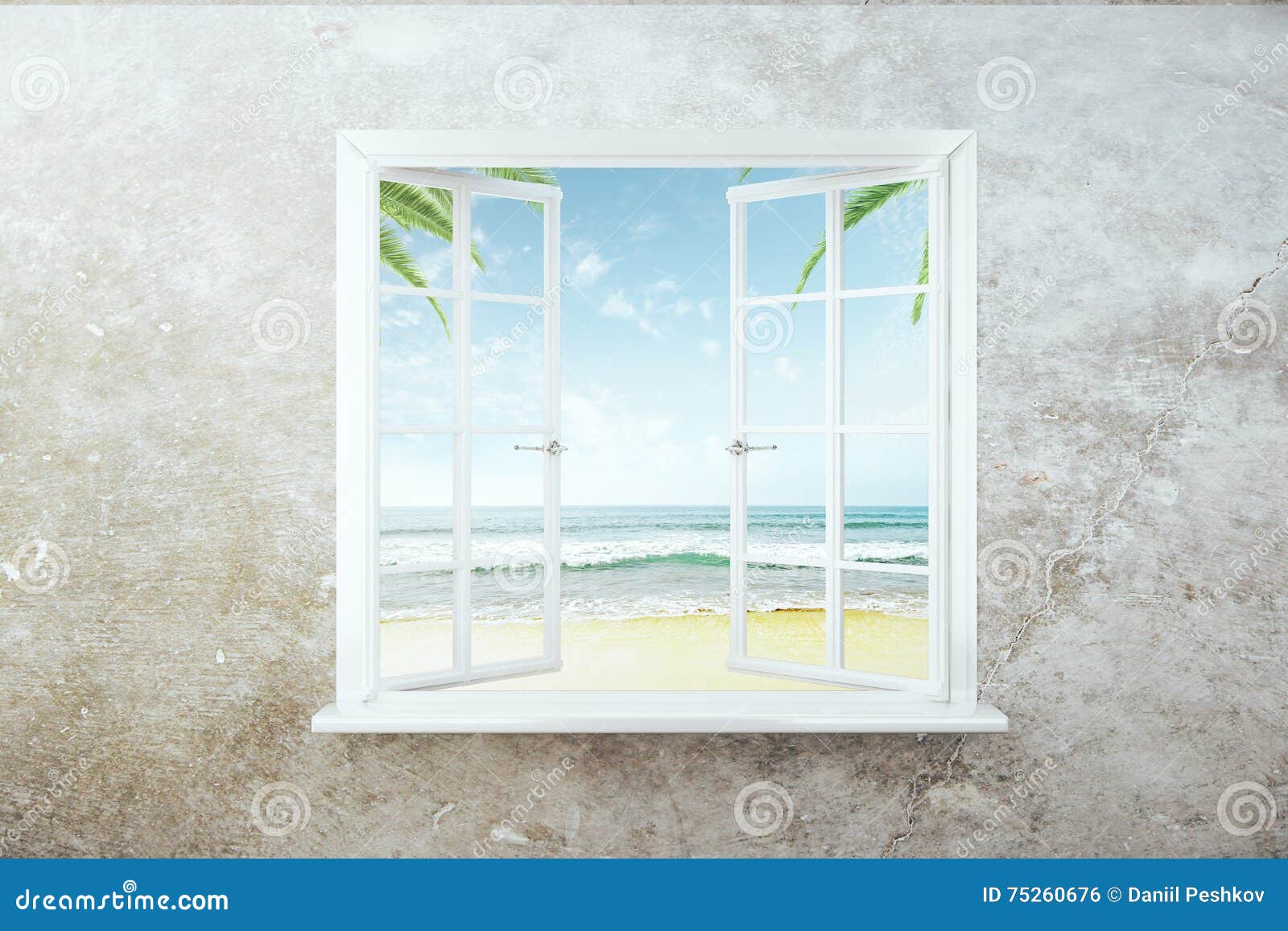 Open Window with Beach View Stock Illustration - Illustration of design ...