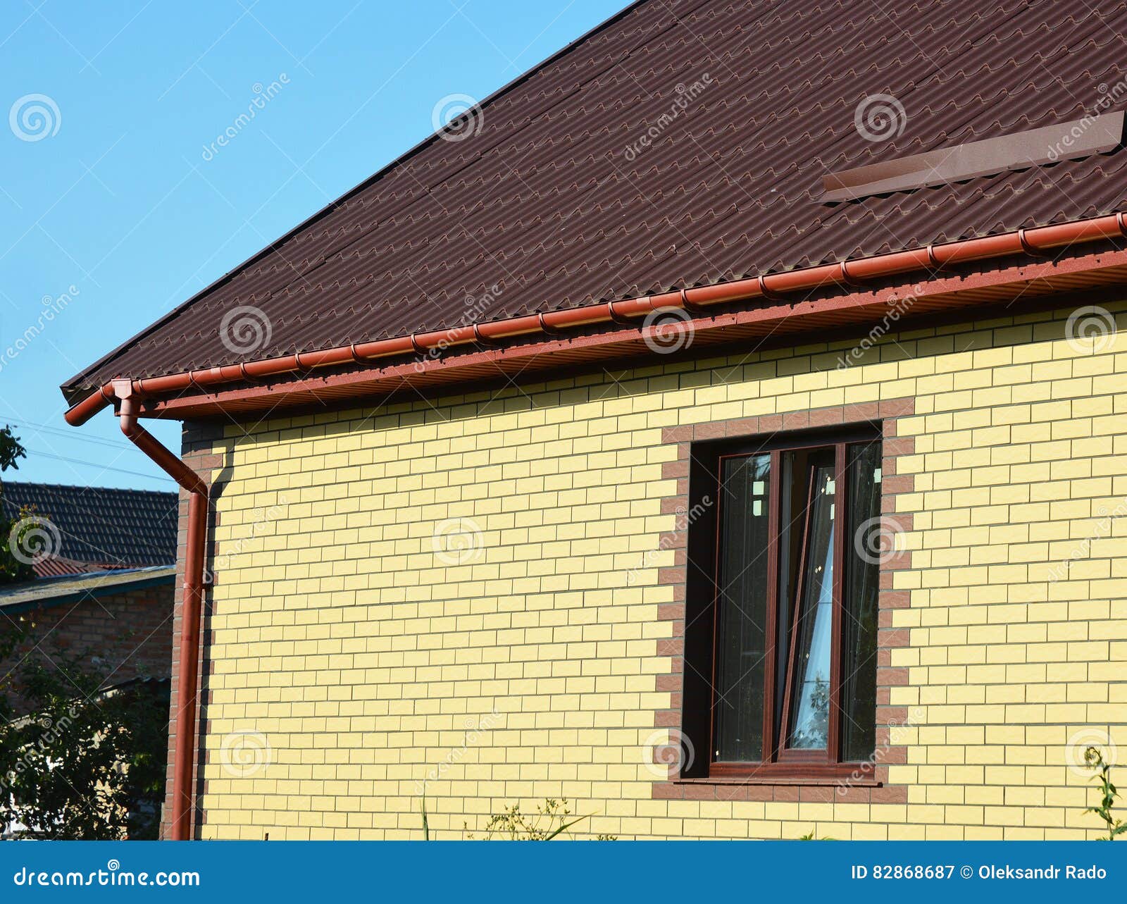 Open Window Brick House Exterior. Open Window in Rural House. Stock ...