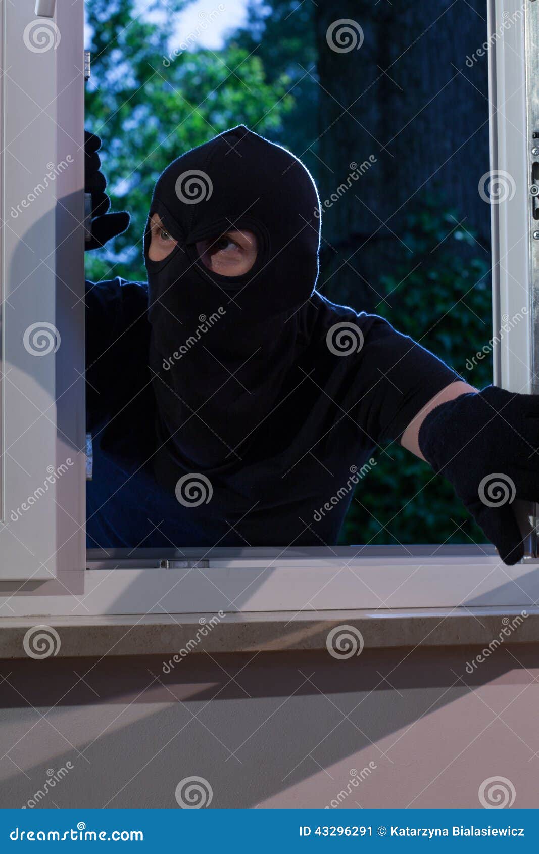 Open window and burglar stock image. Image of masked - 43296291