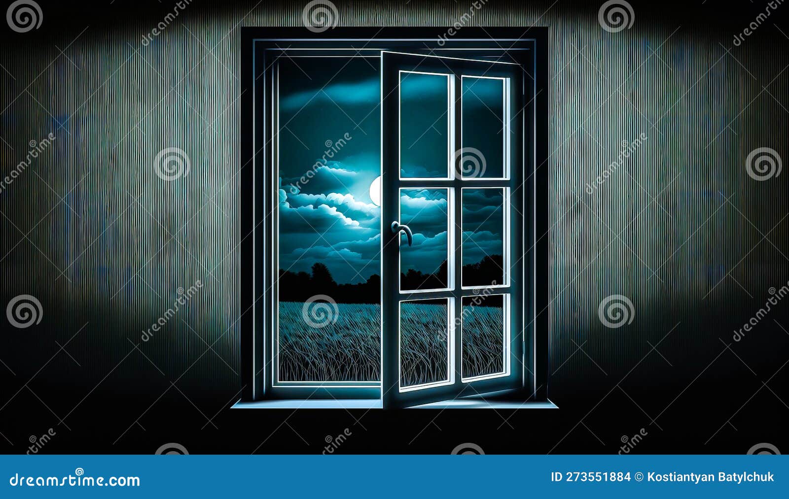 An Open Window in Dark Room with Full Moon in the Sky. Generative AI ...