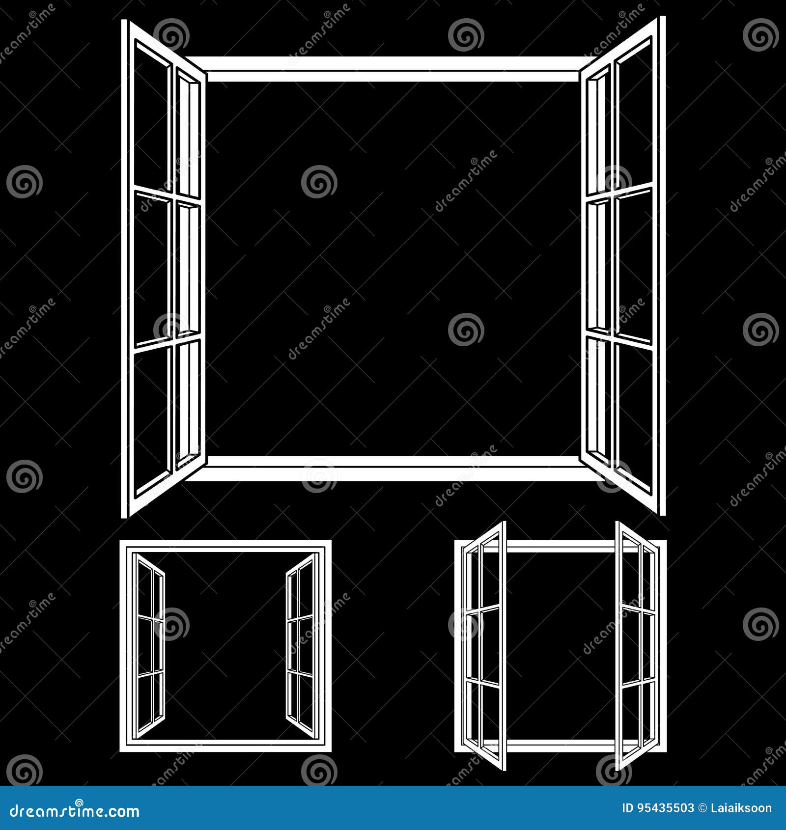 Open window frame icons stock vector. Illustration of home - 95435503