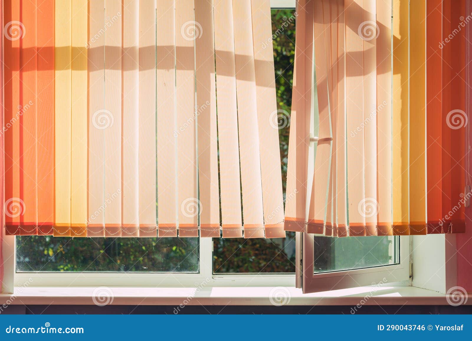 Open Window Frame with Shutters with Blurry Nature Landscape Outside ...