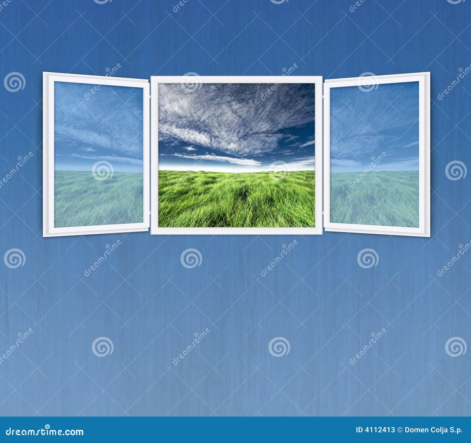 Open Window Freedom Concept on Blue Wall Stock Image - Image of ...