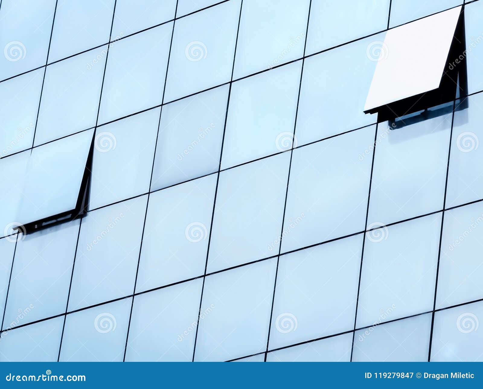 Open Window on Glass Facade Stock Image - Image of facade, architecture ...
