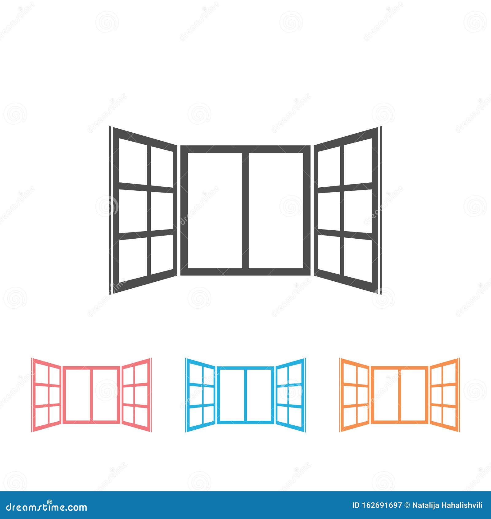 Open Window Icon Set in Flat Style Isolated on Grey Background. for ...