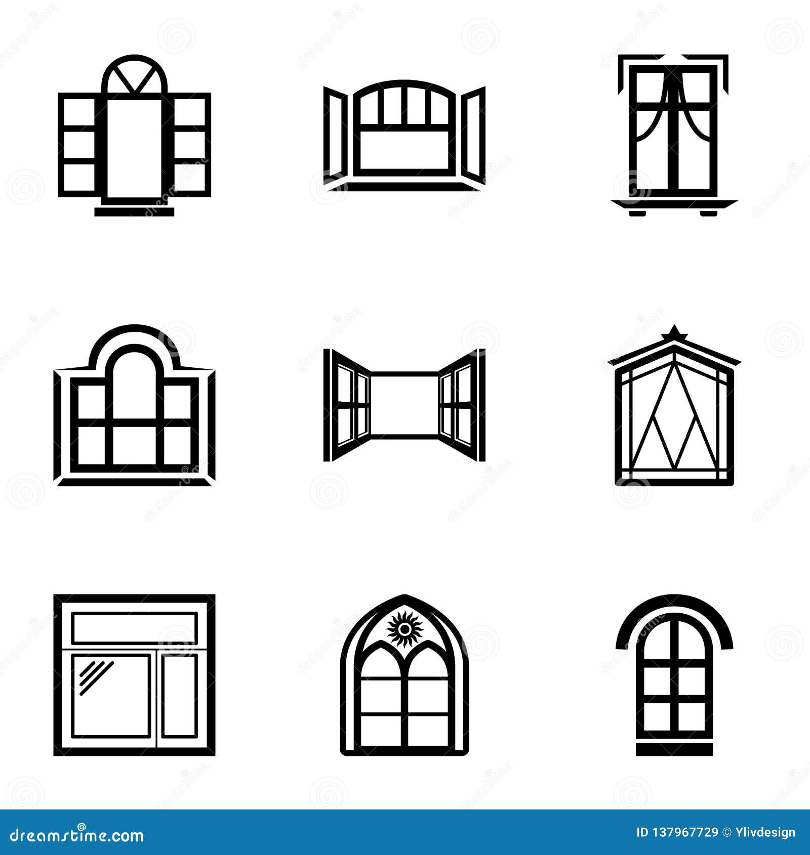Open Window Icons Set, Simple Style Stock Vector - Illustration of ...