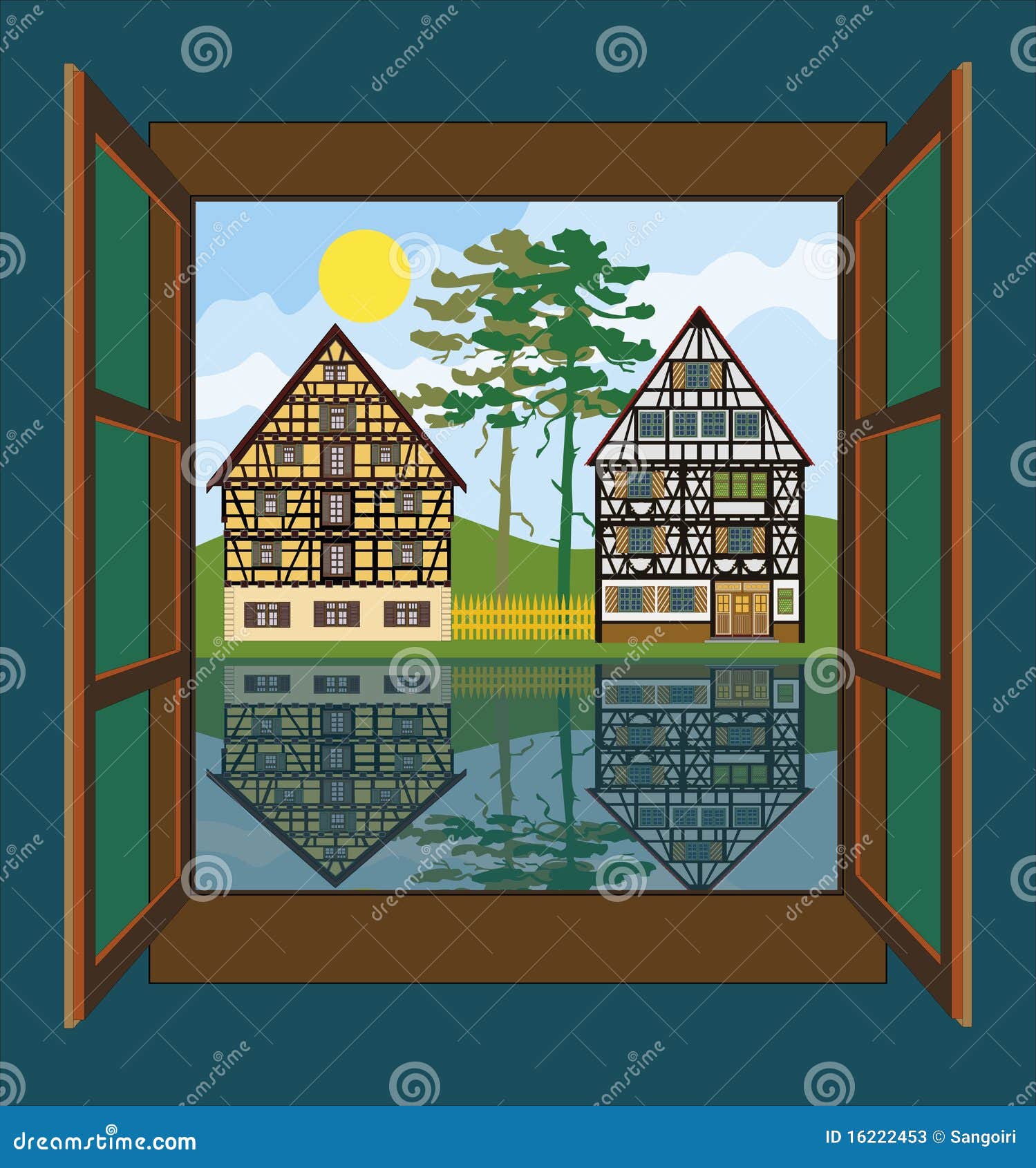 Open Window with Landscape View Stock Illustration - Illustration of ...