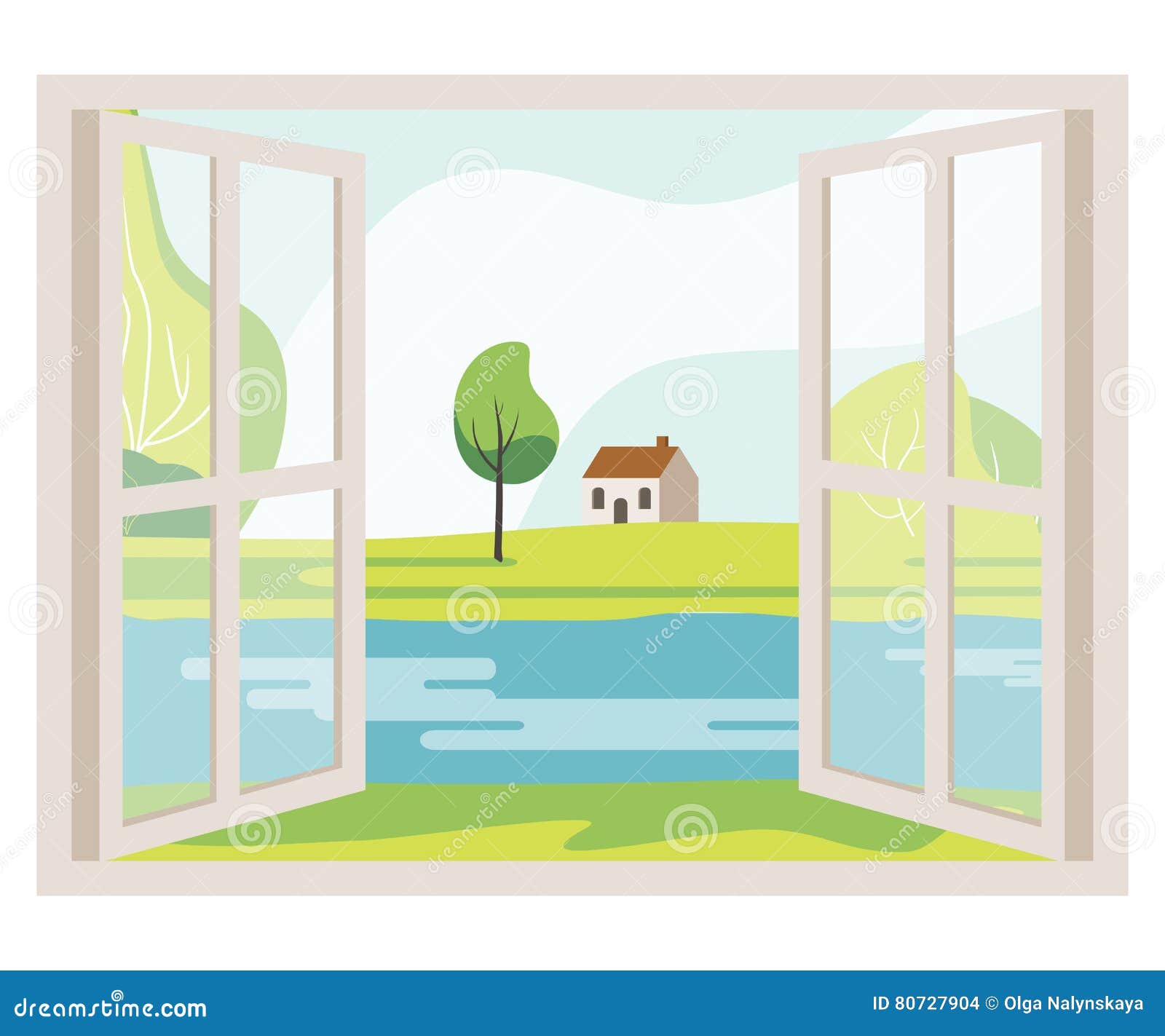 Open Window with a Landscape View Stock Vector - Illustration of design ...