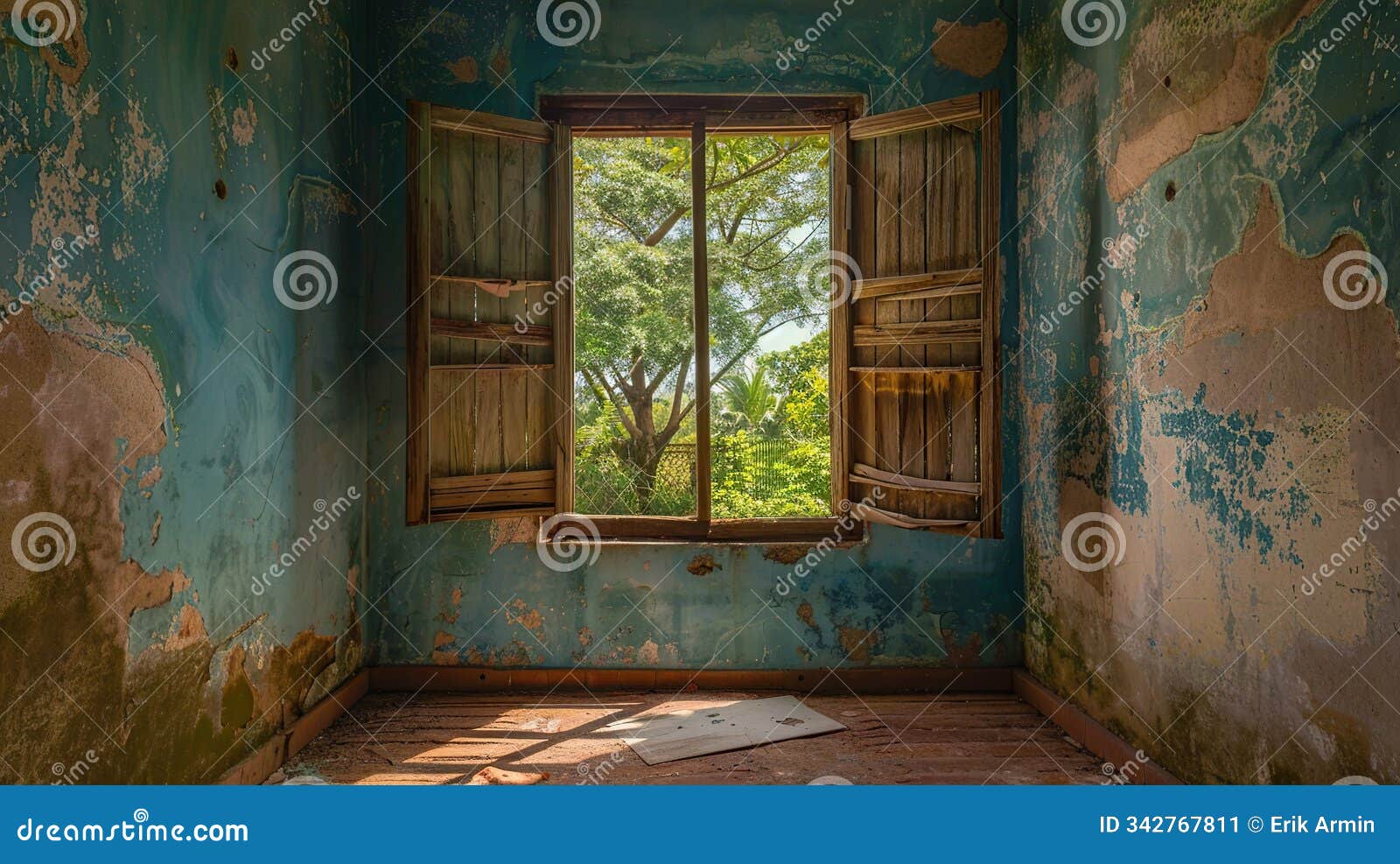 Open Window in an Old Abandoned House. Stock Illustration ...